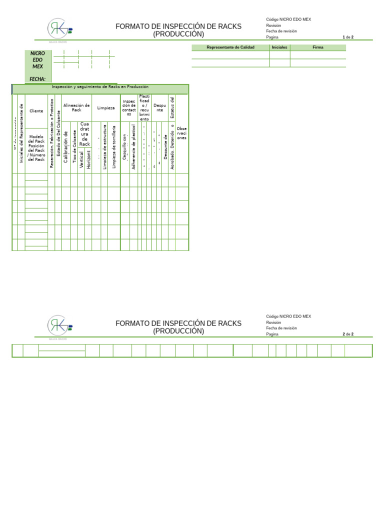 Formato de Inspeccion Racks EDO MEX | PDF | Bienes manufacturados | Equipo