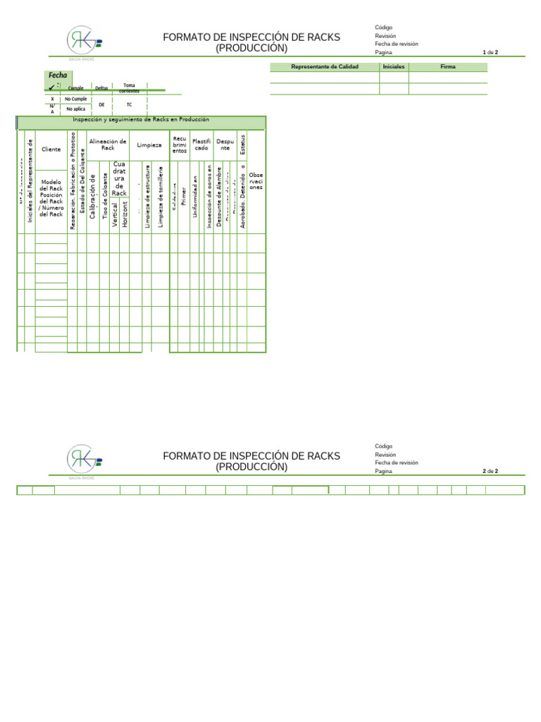 Formato de Inspeccion Racks NPG | PDF | Bienes manufacturados | Equipo