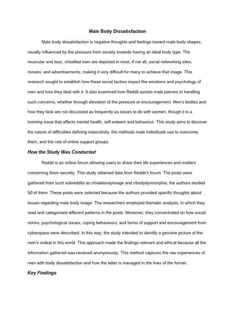 Male Body Dissatisfaction | PDF | Body Image | Psychological Concepts