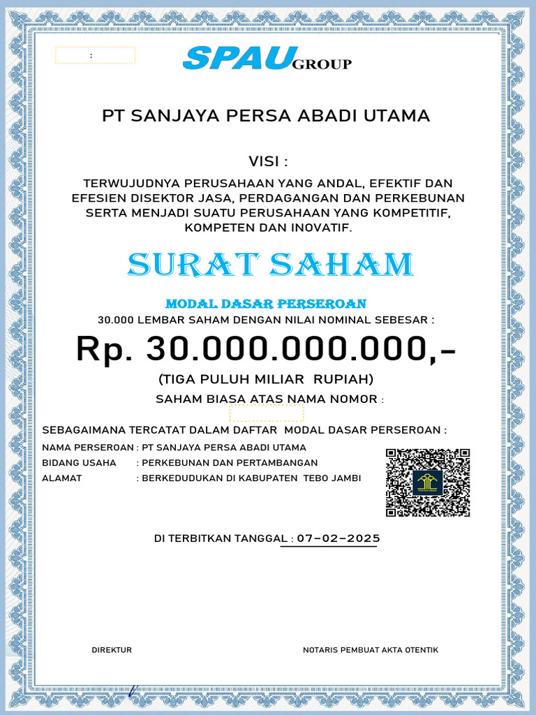 Surat Saham Modal Dasar Perseroan 140125 | PDF