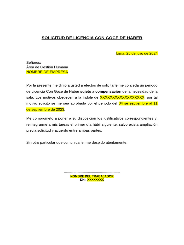 Licencia Con Goce de Haber Modelo | PDF