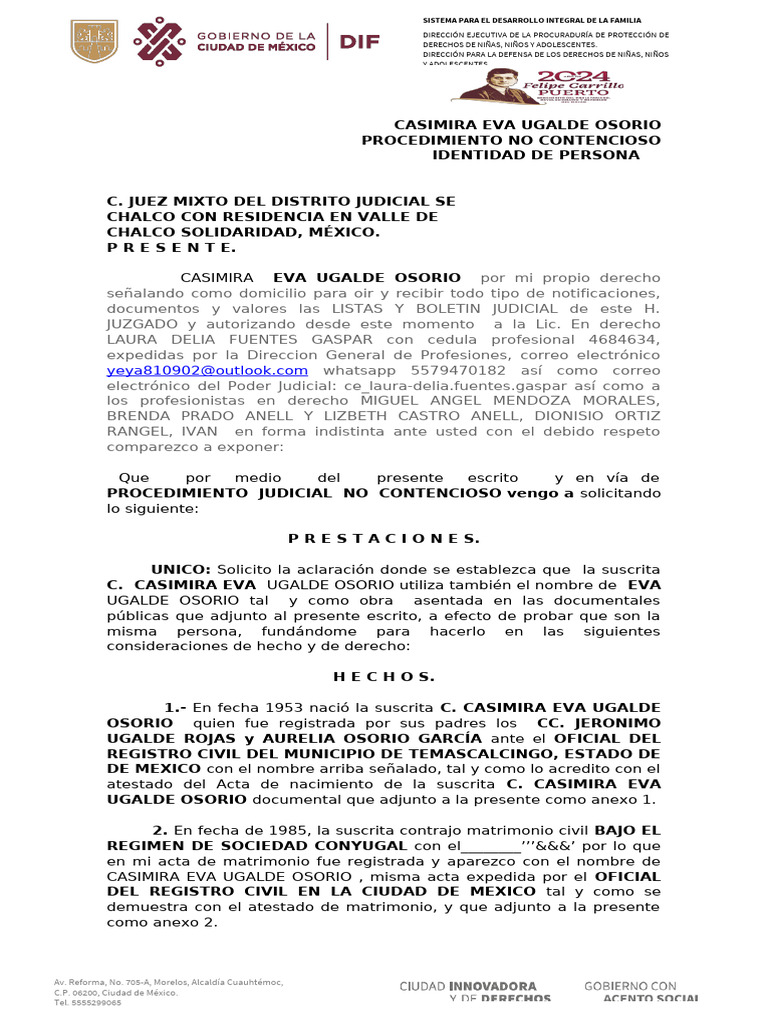 JURISDICCION-VOLUNTARIA - INICIAL - Eva Ugalde | PDF | Demanda judicial | Justicia