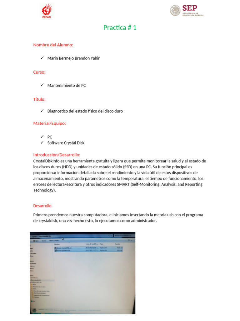 Practica Crystal Disk | PDF