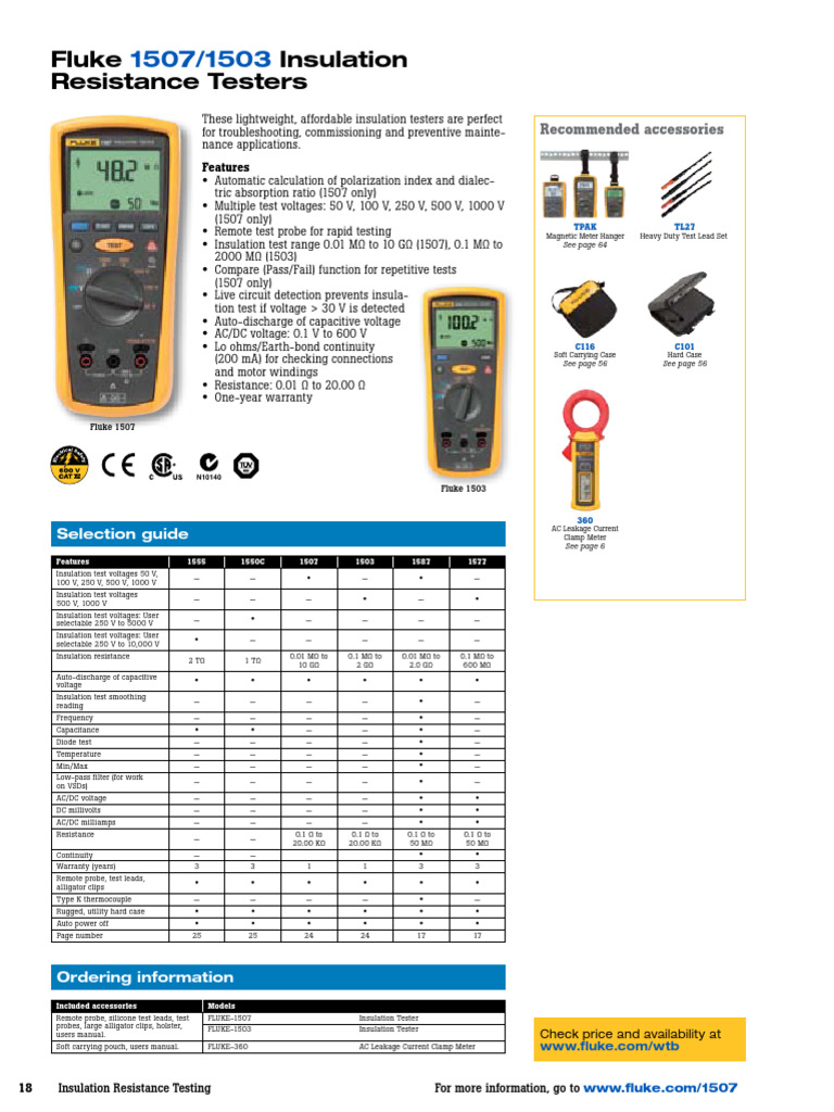 Fluke 1507/1503 Insulation Tester Guide | PDF | Electronic Engineering ...