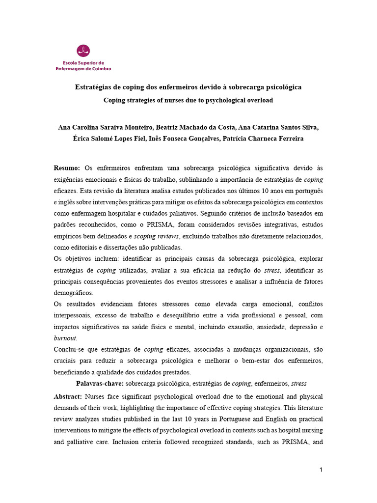 Coping Strategies for Nurses' Stress Relief | PDF | Enfermagem | Emoções