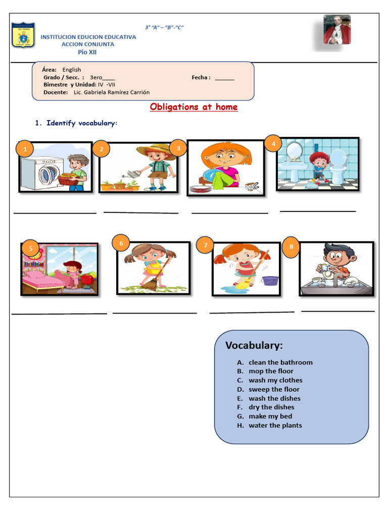 Home Responsibilities Vocabulary Exercise | PDF
