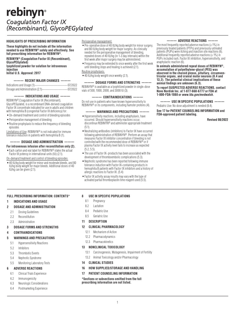 Rebinyn | PDF | Haemophilia | Thrombosis