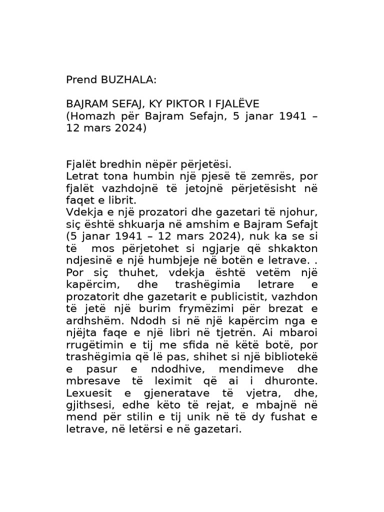 Bajram Sefaj, Ky Piktor I Fjalëve | PDF