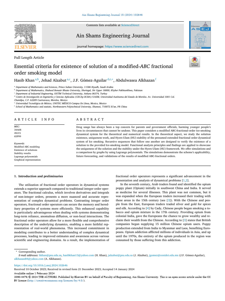 Essential Criteria For Existence of Solution of A modified-ABC ...