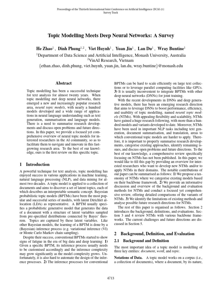 Topic Modelling Meets Deep Neural Networks - A Survey | PDF ...
