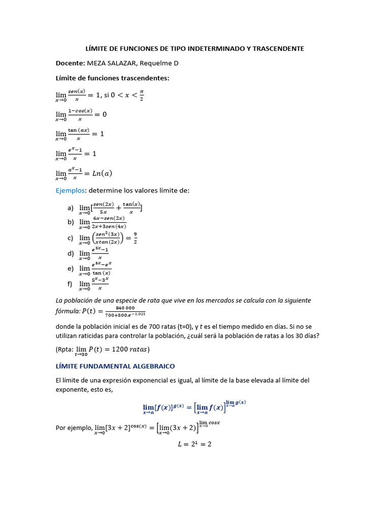 Límite de Funciones de Tipo Indeterminado y Trascendente | PDF