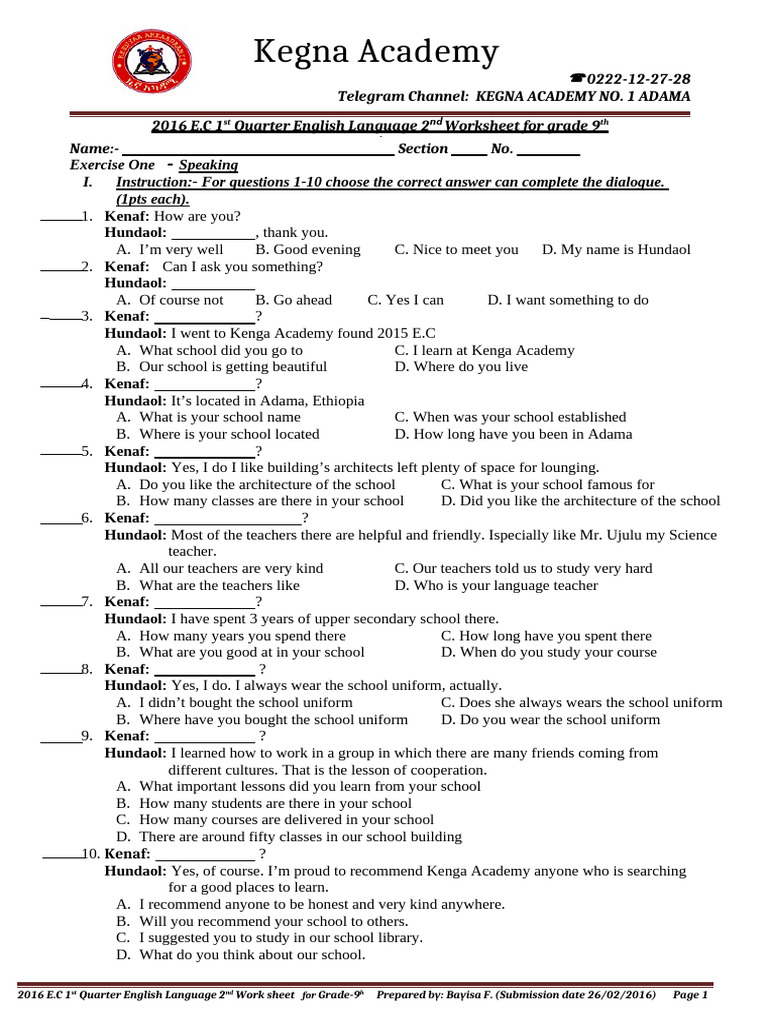 English 2nd Worksheet G9 | PDF