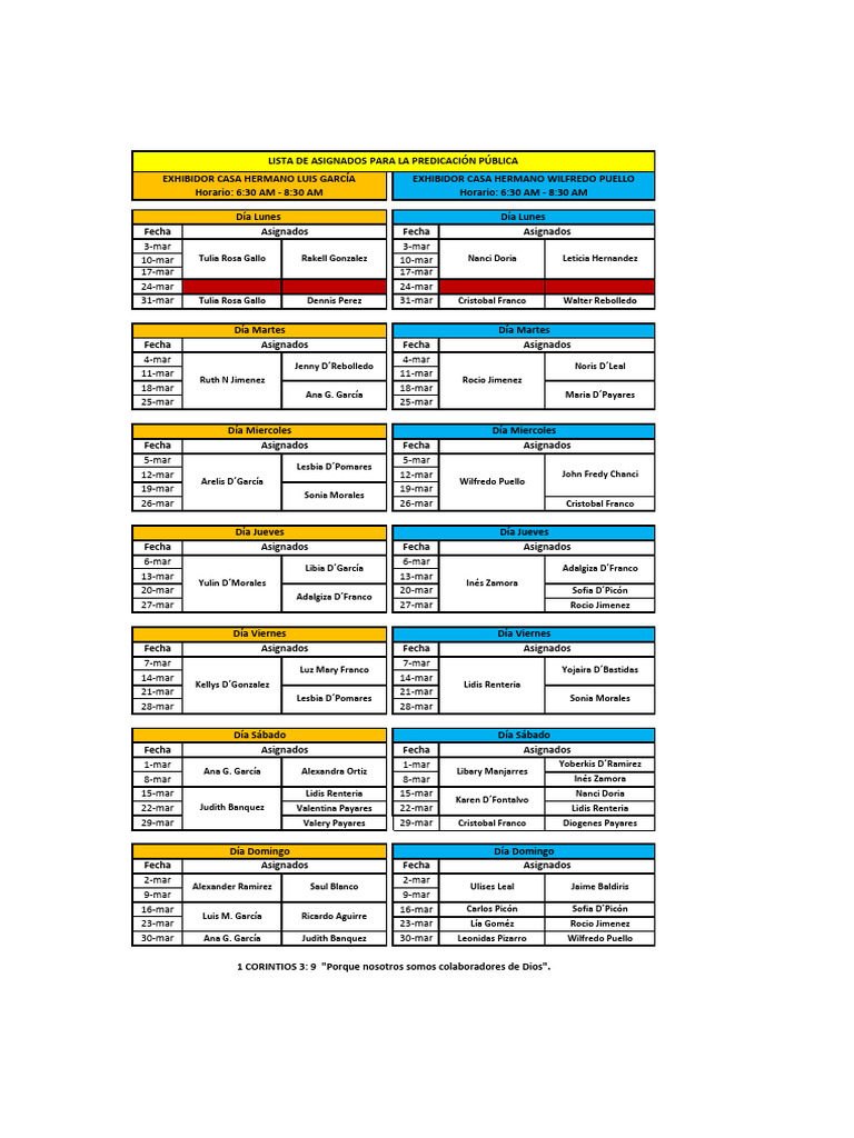 Programa de Predicacion Publica Marzo 2025 | PDF
