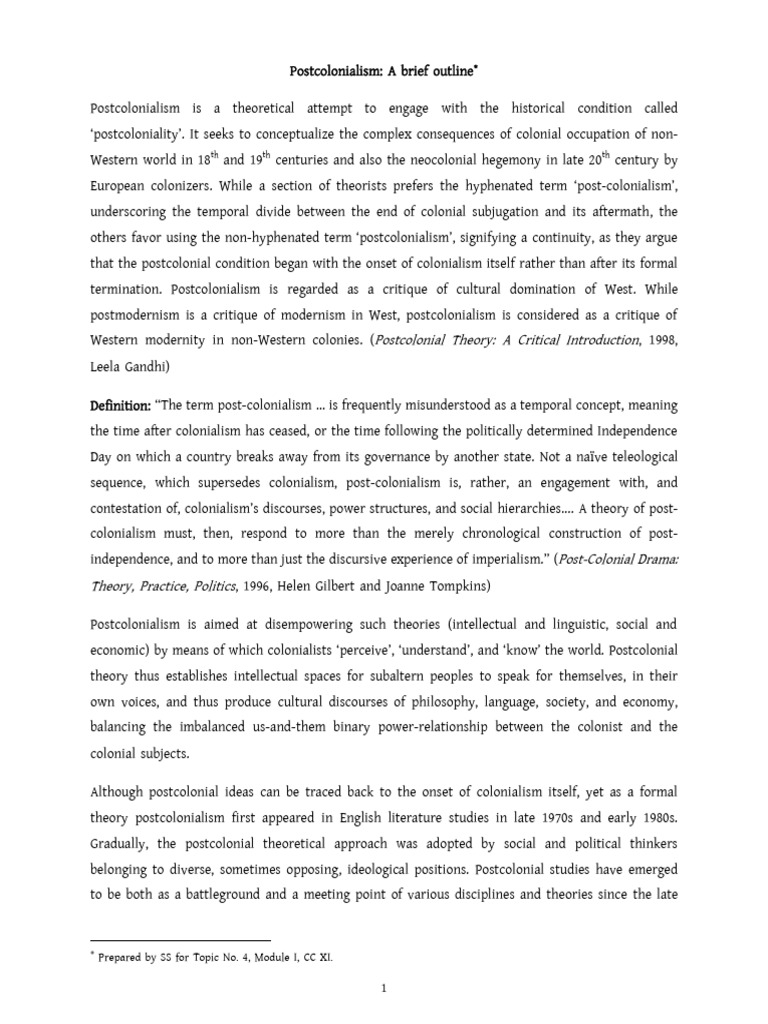 Postcolonialism - A Brief Outline | PDF | Postcolonialism | Colonialism