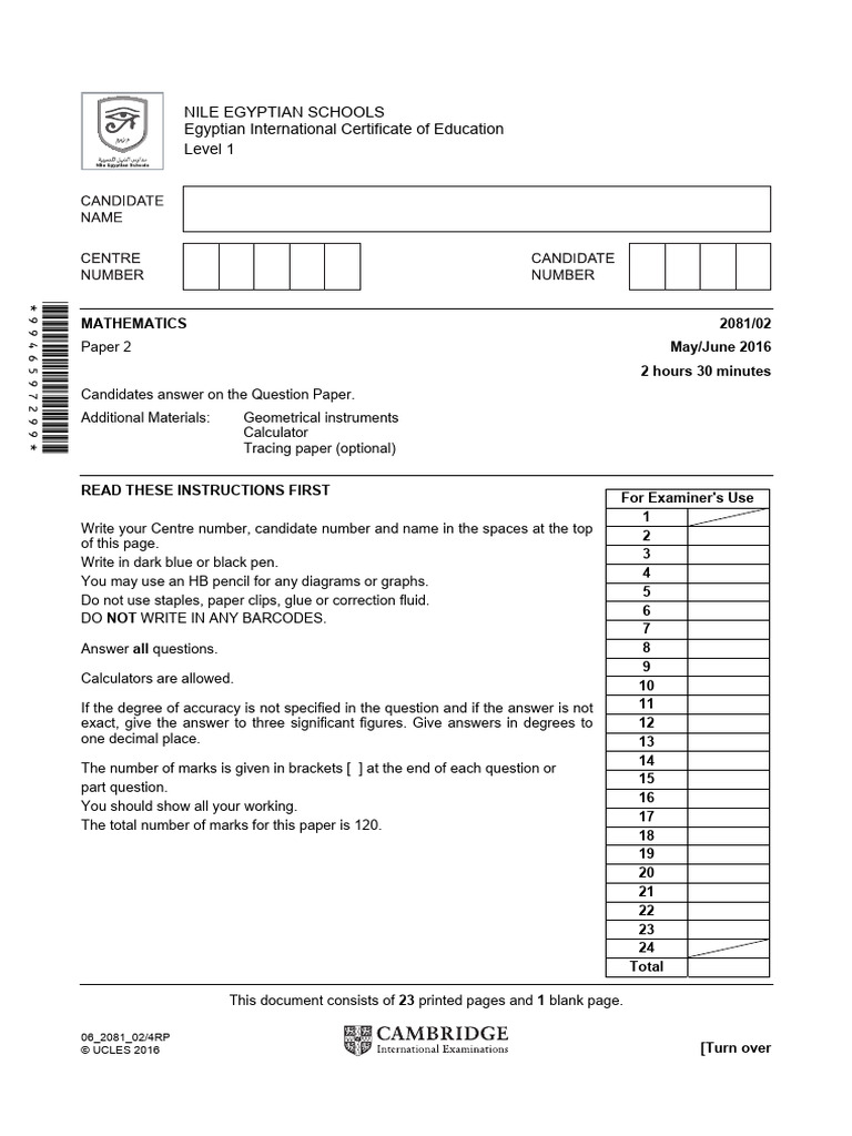 Mathematics Paper 2 - IGCSE 2016 Exam | PDF | Significant Figures | Speed