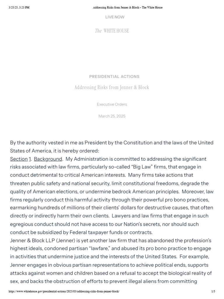 Addressing Risks From Jenner & Block - The White House | PDF | Security ...