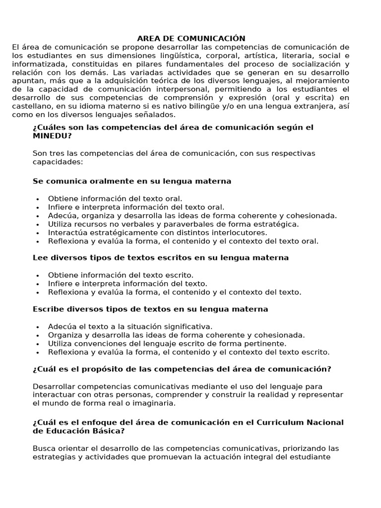 Competencias Del área De Comunicación Pdf Comunicación