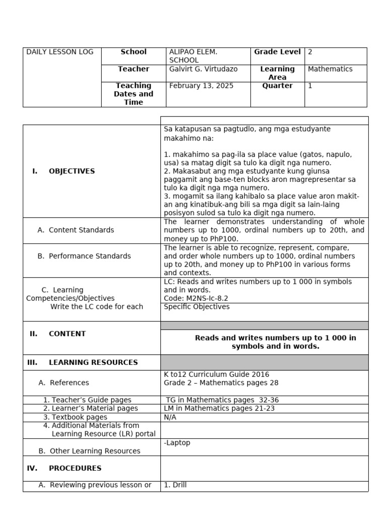 DLL - (Mathematics) (Grade 2) | PDF