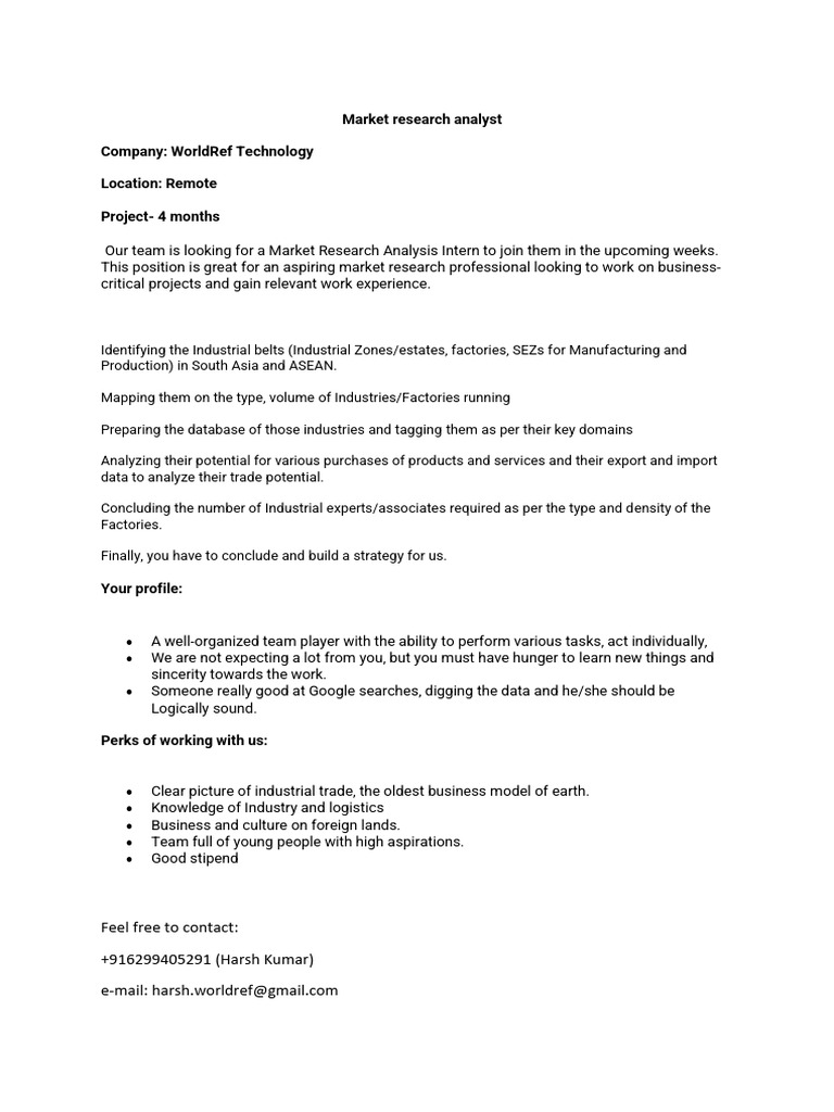 Market Research Analyst Internship Opportunity | PDF