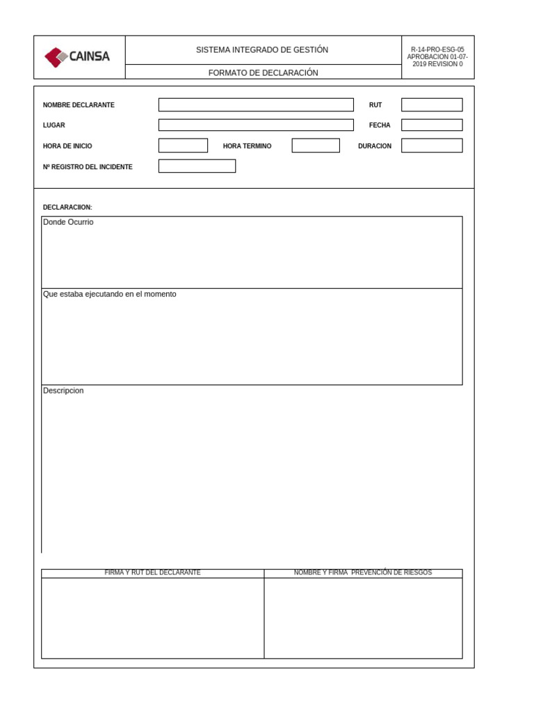 Declaracion Cainsa | PDF