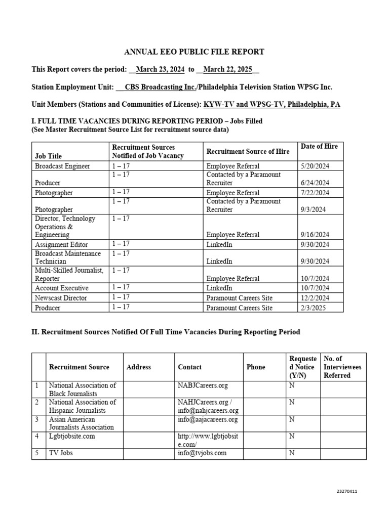 2025 KYW - WPSG Philadelphia FCC EEO Annual Report | PDF | Recruitment ...