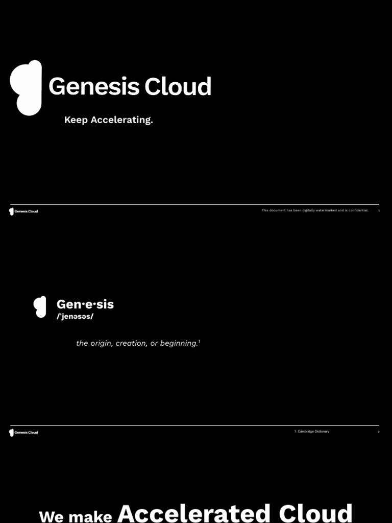 Genesis Cloud Company Presentation - The Acceleration Cloud | PDF | Cloud Computing | Scalability