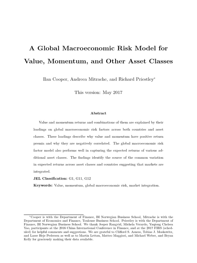 PAPER A Global Macroeconomic Risk Model For Momentum and Value | PDF ...
