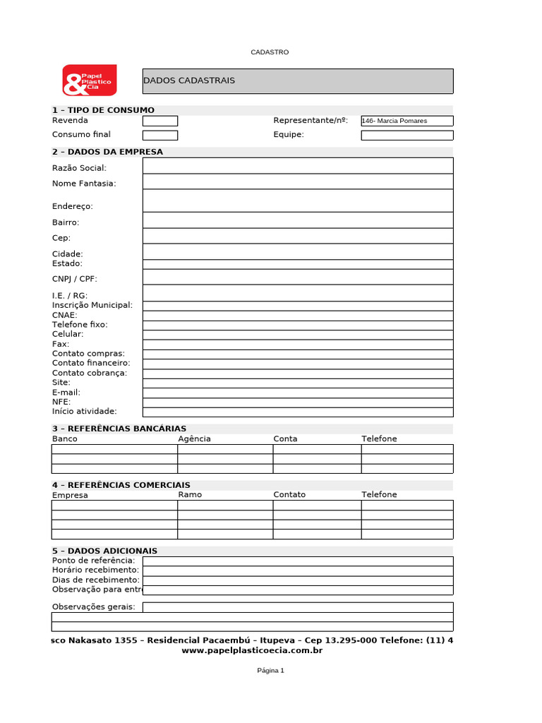 Ficha Cadastral - Para Preencher | PDF