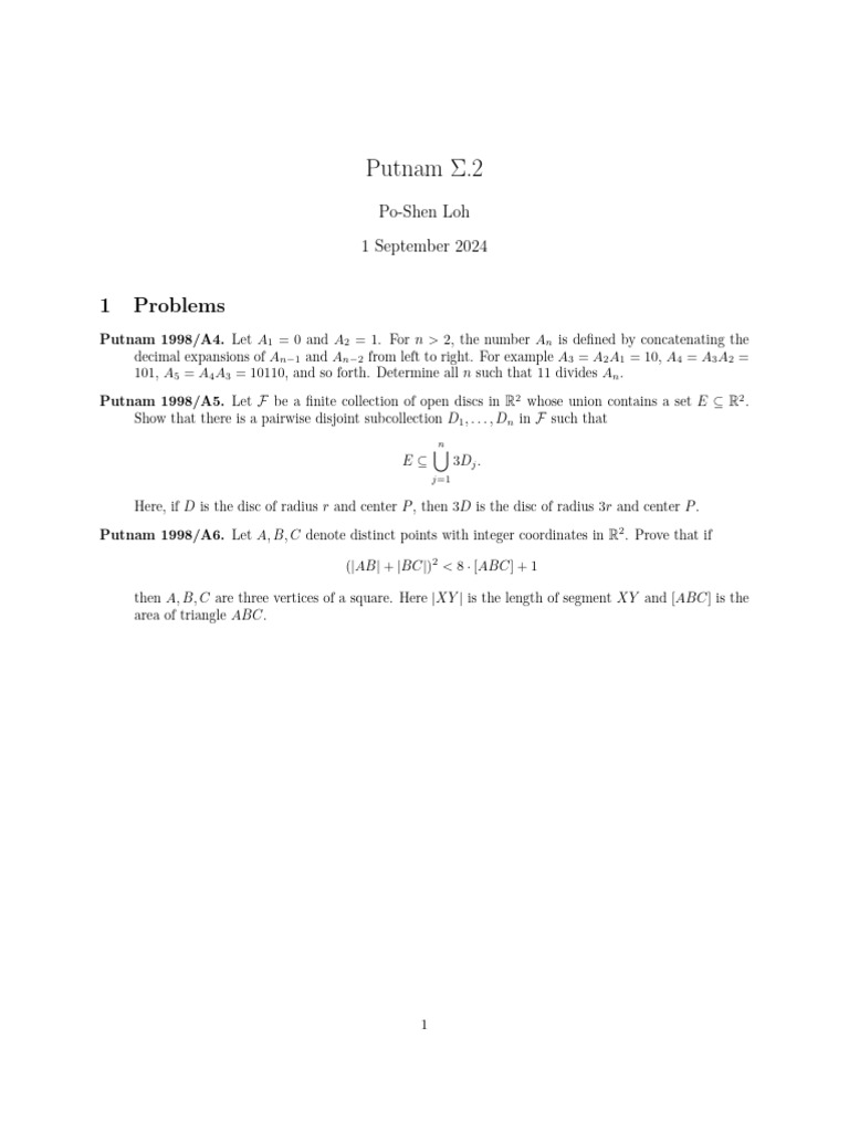 Putnam 1998 Problem Solutions | PDF