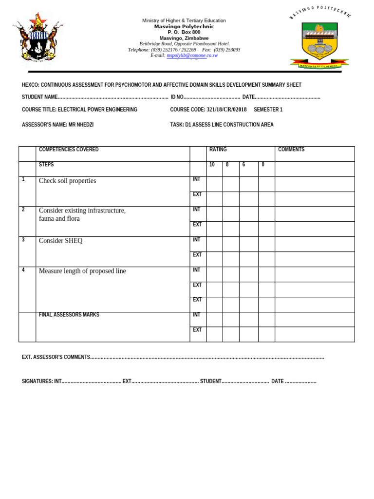 Ext Assessment Form - D1 Assess Line Construction Area | PDF