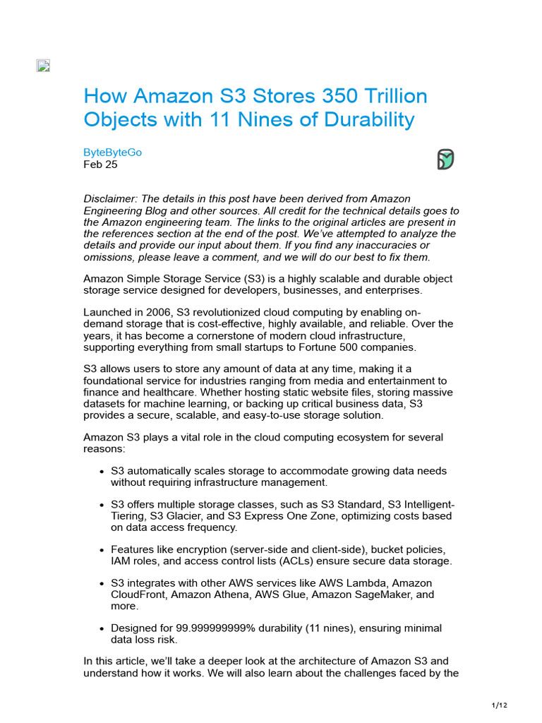 Amazon S3: 11 Nines Durability Explained | PDF | Database Index | Load ...