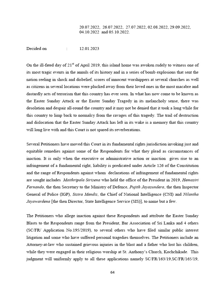 Supreme Court Easter Sunday Attacks Judgement | PDF | Government