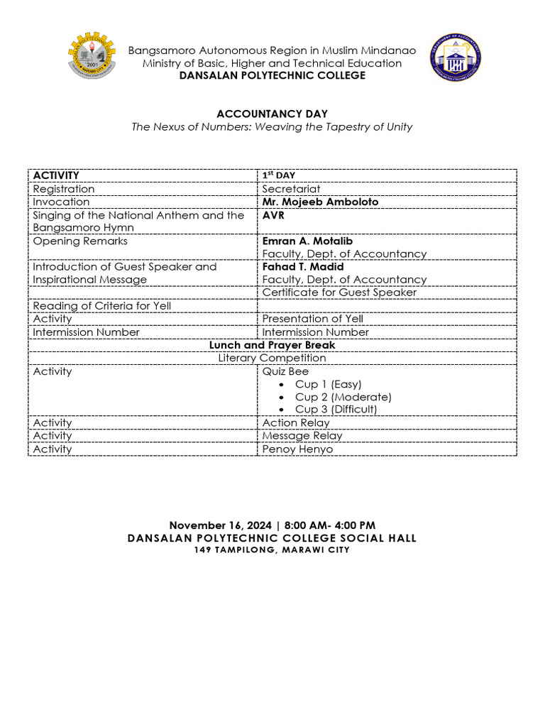 Accountancy Day 2024 at Dansalan College | PDF