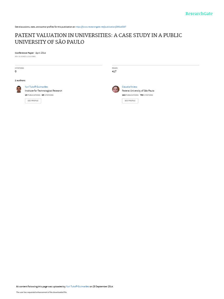 Patent Valuation in Universities: A Case Study in A Public University ...