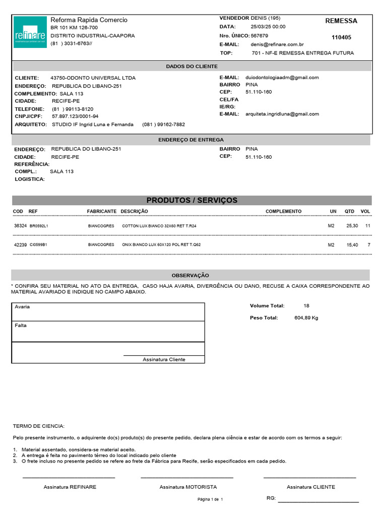 Pedido 43750 - Odonto Universal Ltda | PDF