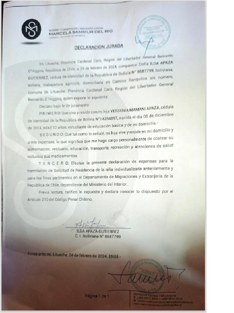 Yesenia Declaración Jurada | PDF
