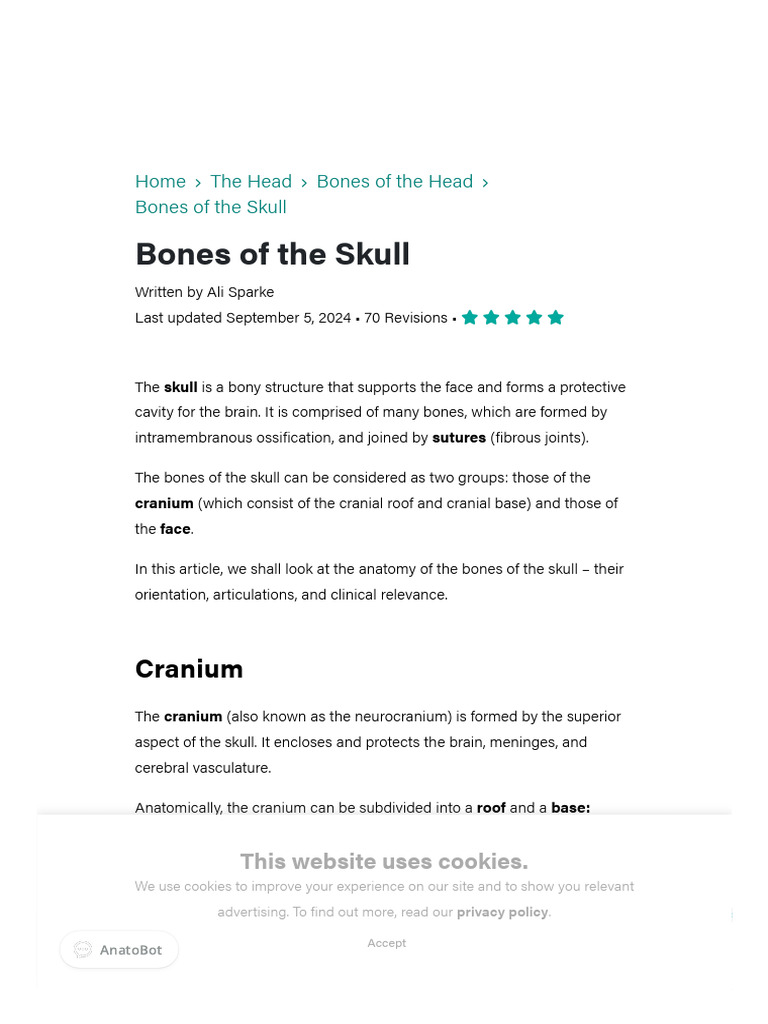 Bones of the Skull - Structure - Fractures - TeachMeAnatomy | PDF | Skull | Human Nose