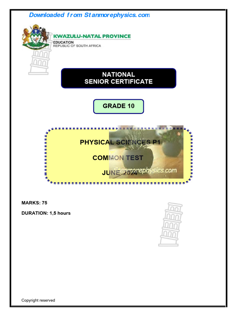 Kzn Physical Science Grade 10 June 2024 P1 And Memo Pdf Wavelength