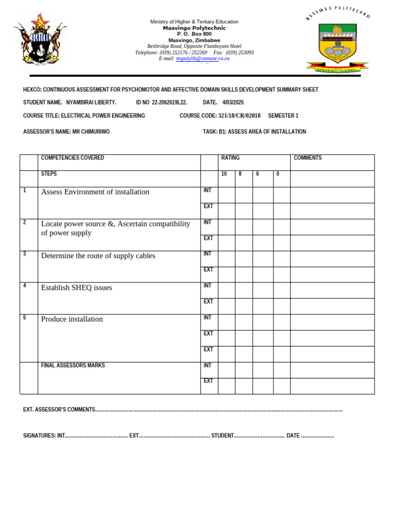 Ext Assessment Form - B1 Task | PDF | Electrical Engineering | Electricity