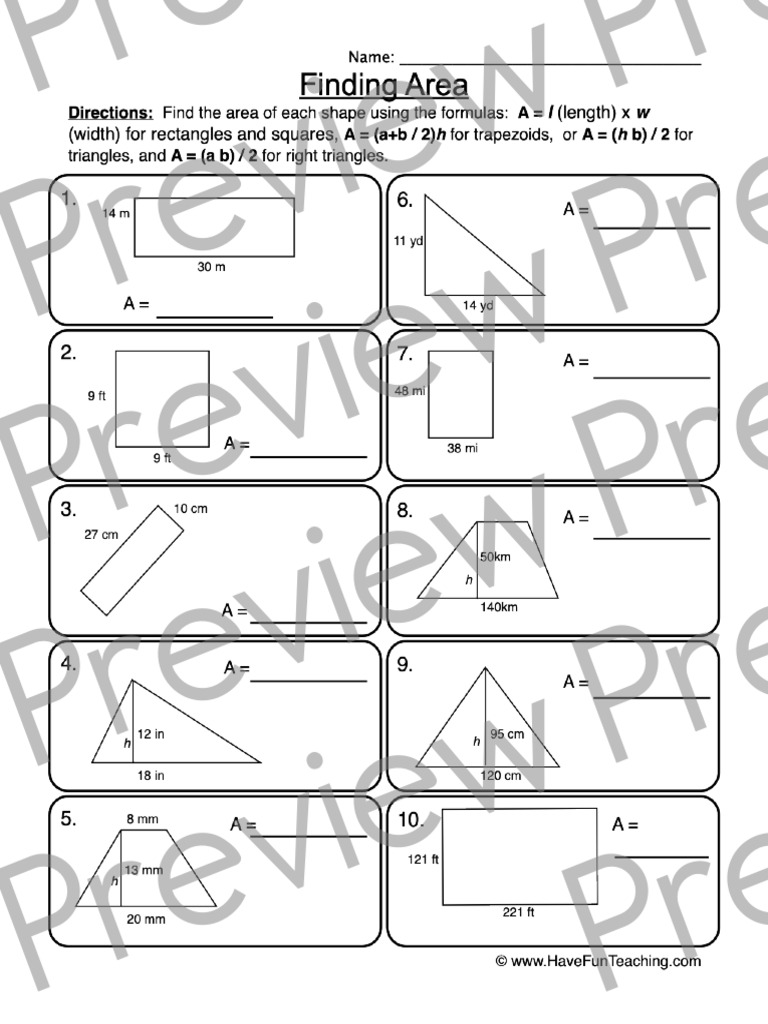 Area Worksheet 2 Preview | PDF
