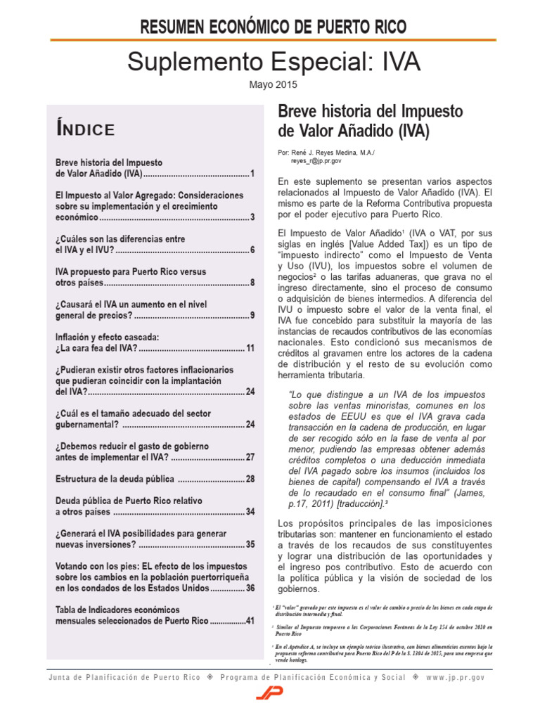 Resumen Económico - Mayo 2015 - Suplemento Sobre El Impuesto Al Valor Añadido (IVA) | PDF ...