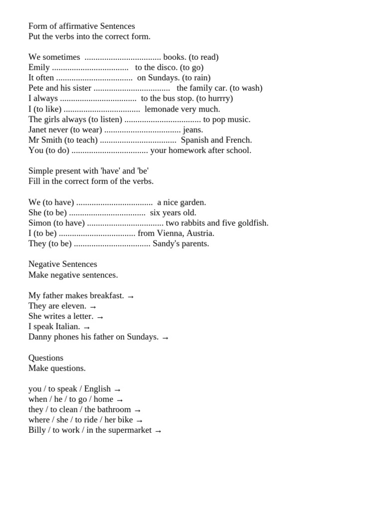 Exercise Present Simple Pdf