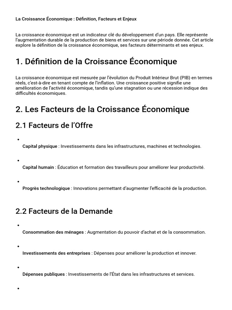 Croissance Économique : Définition et Enjeux | PDF | Croissance ...