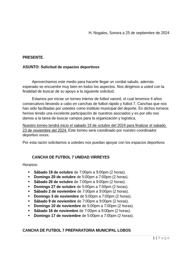 Solicitud de espacios deportivos | PDF