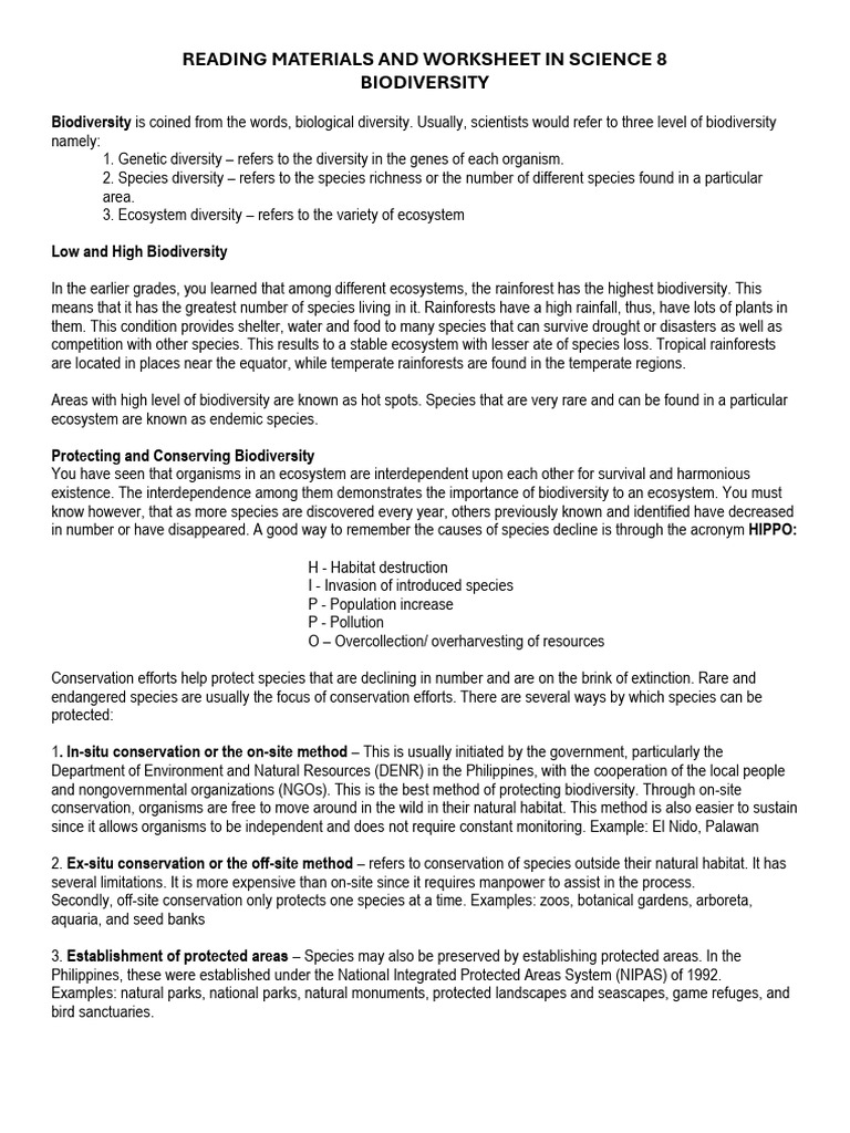 Lesson 9 - Biodiversity | PDF | Food Web | Water