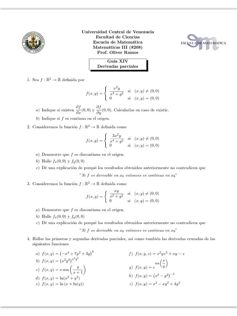 Guia14, Derivadas Parciales | PDF | Derivado | Álgebra