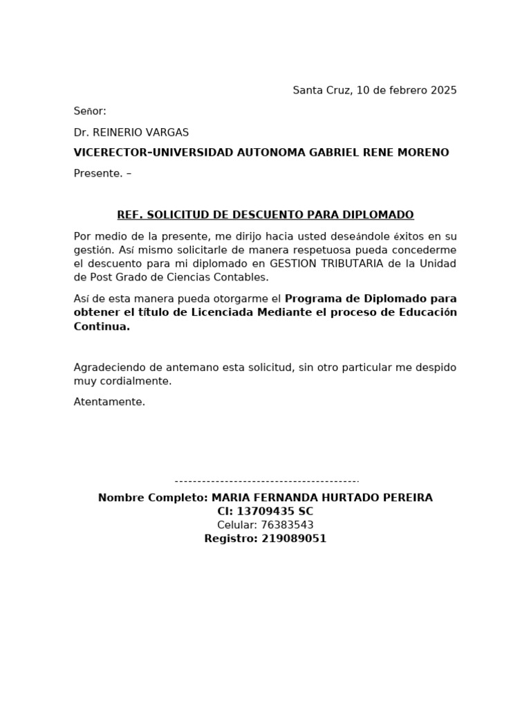Solicitud de Descuento DIPLOMADO Fercha | PDF