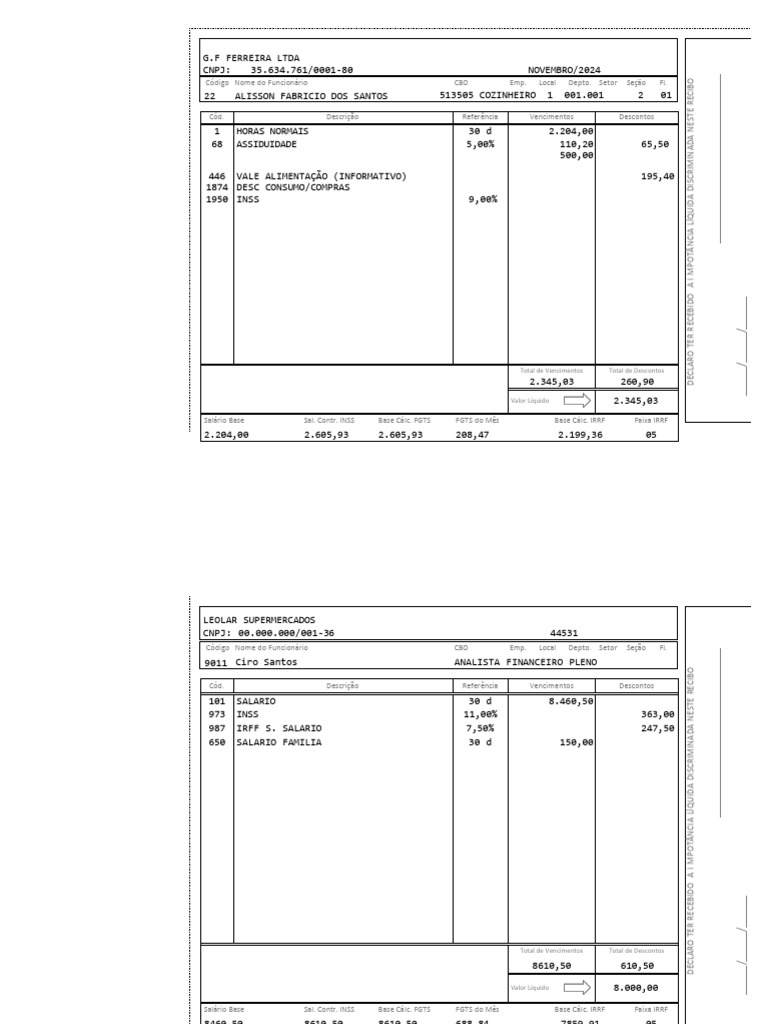 549167919 Holerite Recibo de Salario 3 0 Xlsm Holerite Preto e Branco 5 (1) | PDF | Trabalho ...