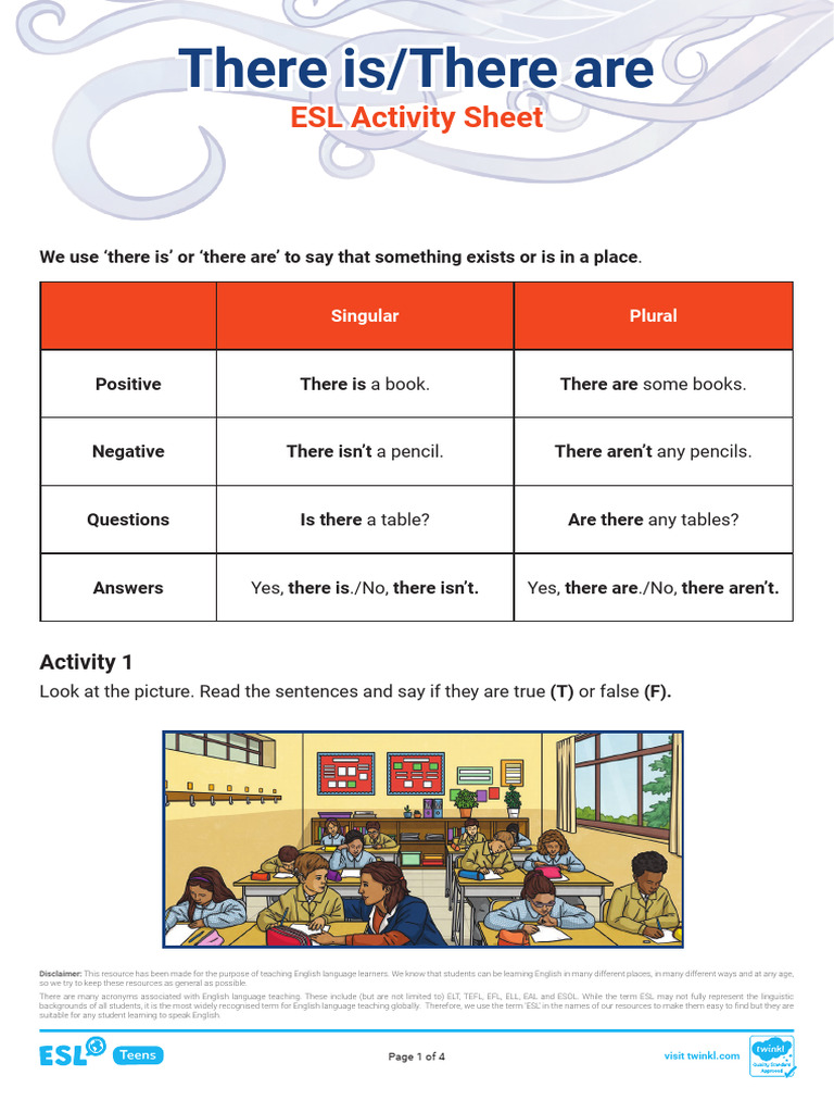 T 1729094981 Esl There Is There Are Activity Sheet Teens A2 - Ver - 3 ...