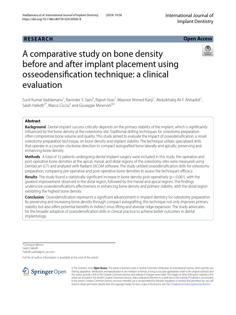 A Comparative Study On Bone Density Before and After Implant Placement ...
